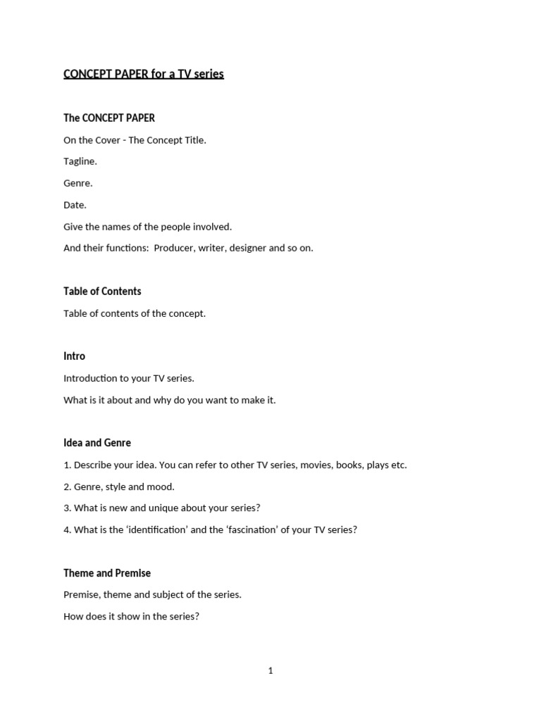 Concept Paper For A TV Series | PDF