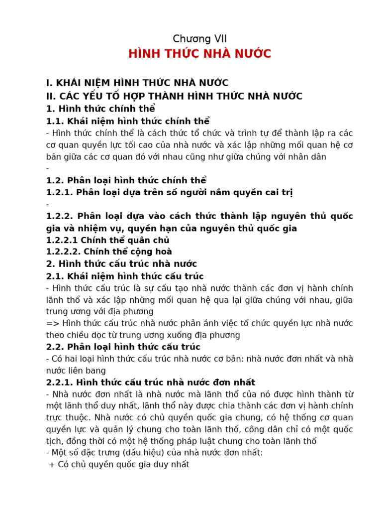 20241009 chương vii hình thức nhà nước | PDF