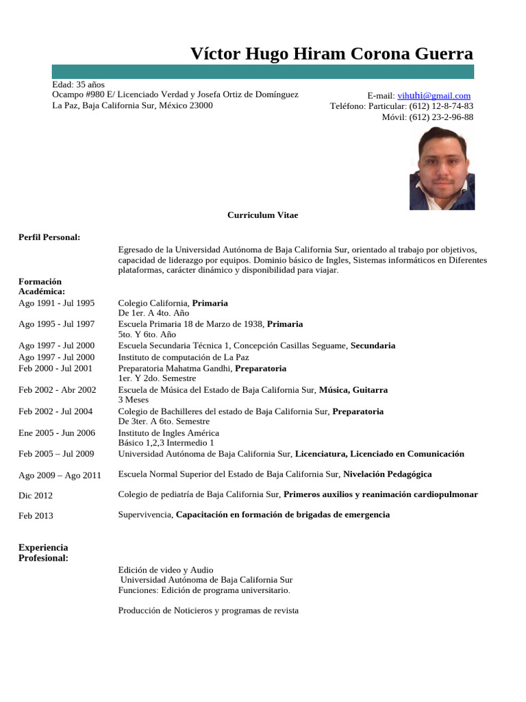 Curriculum Vitae VÃ - Ctor Corona 2019 | PDF