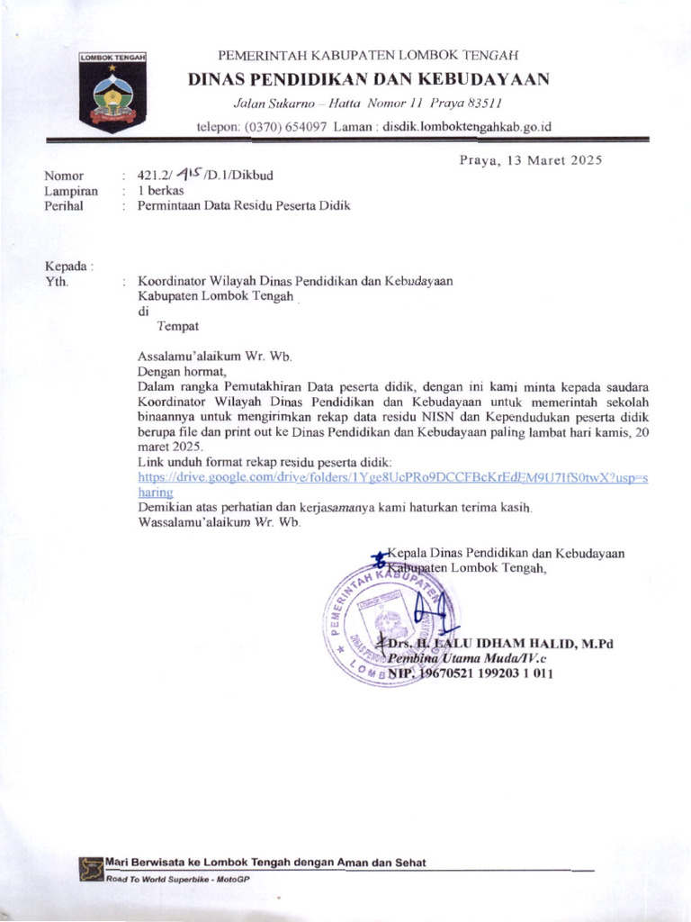 1. Surat Permintaan Rekap Redisu Peserta Didik Tahun 2025 | PDF