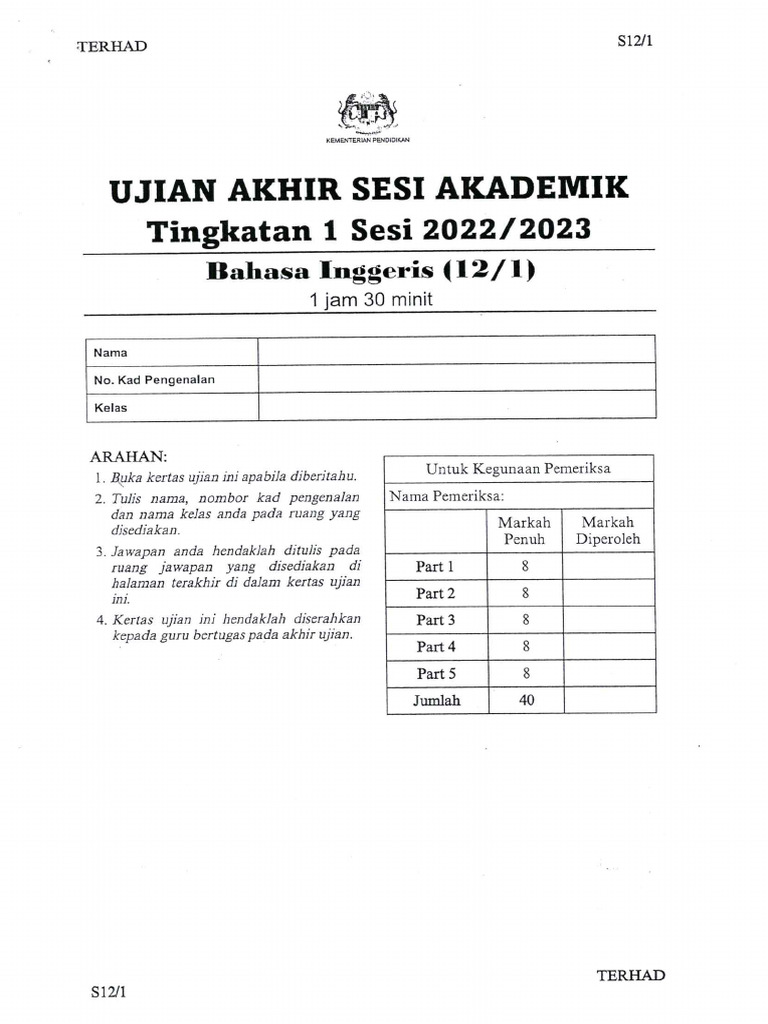 Bahasa Inggeris 01 Ting 1 | PDF