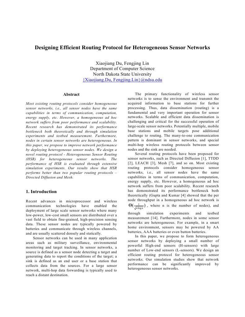 Designing Efficient Routing Protocol For Heterogeneous Sensor Networks | PDF | Wireless Sensor ...