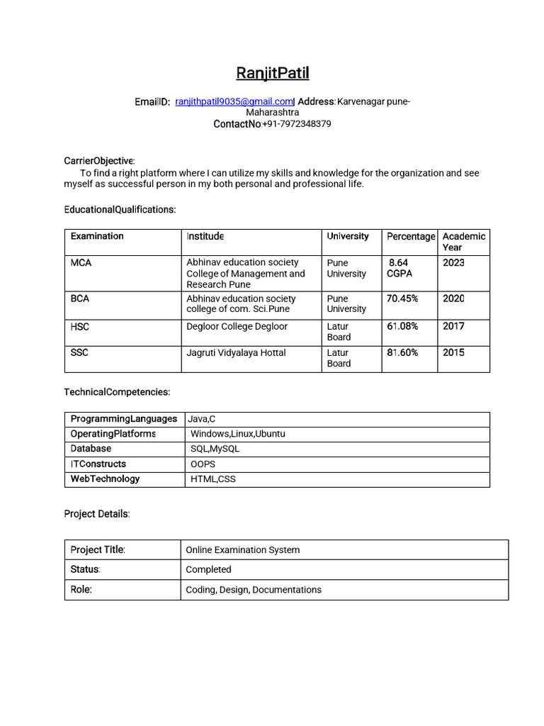 Ranjit Patil MCA | PDF