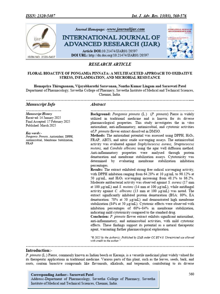 Pongamia Pinnata: Antioxidant & Antimicrobial Study | PDF ...