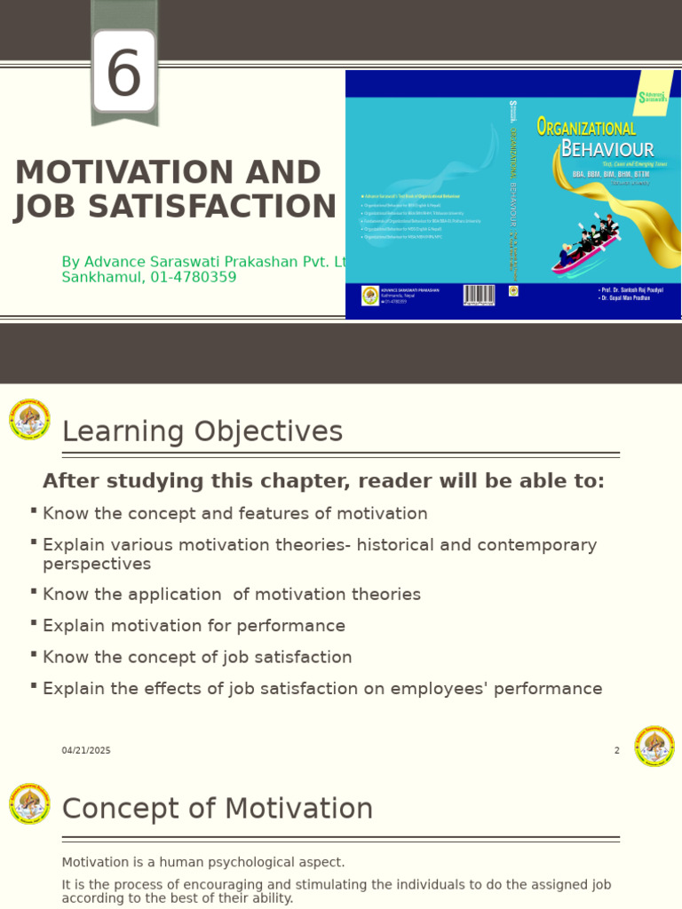 Ch-6 Motivation & Job Satisfaction | PDF | Motivational | Motivation