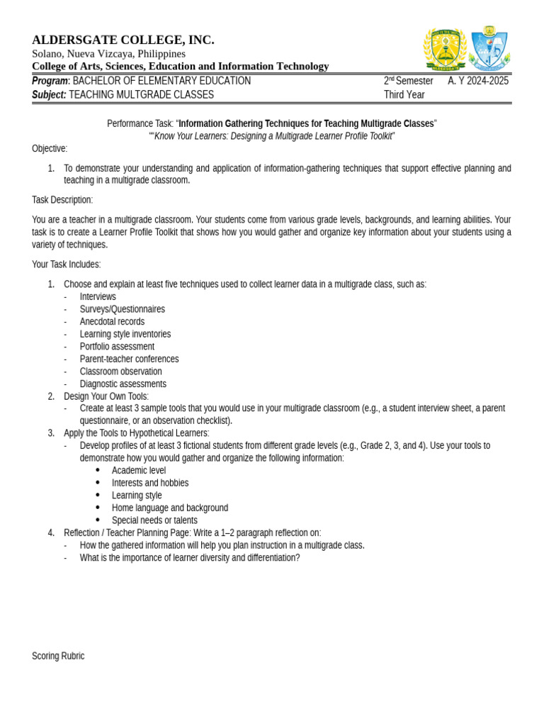 Performance Task - Information Gathering Techniques For Teaching ...