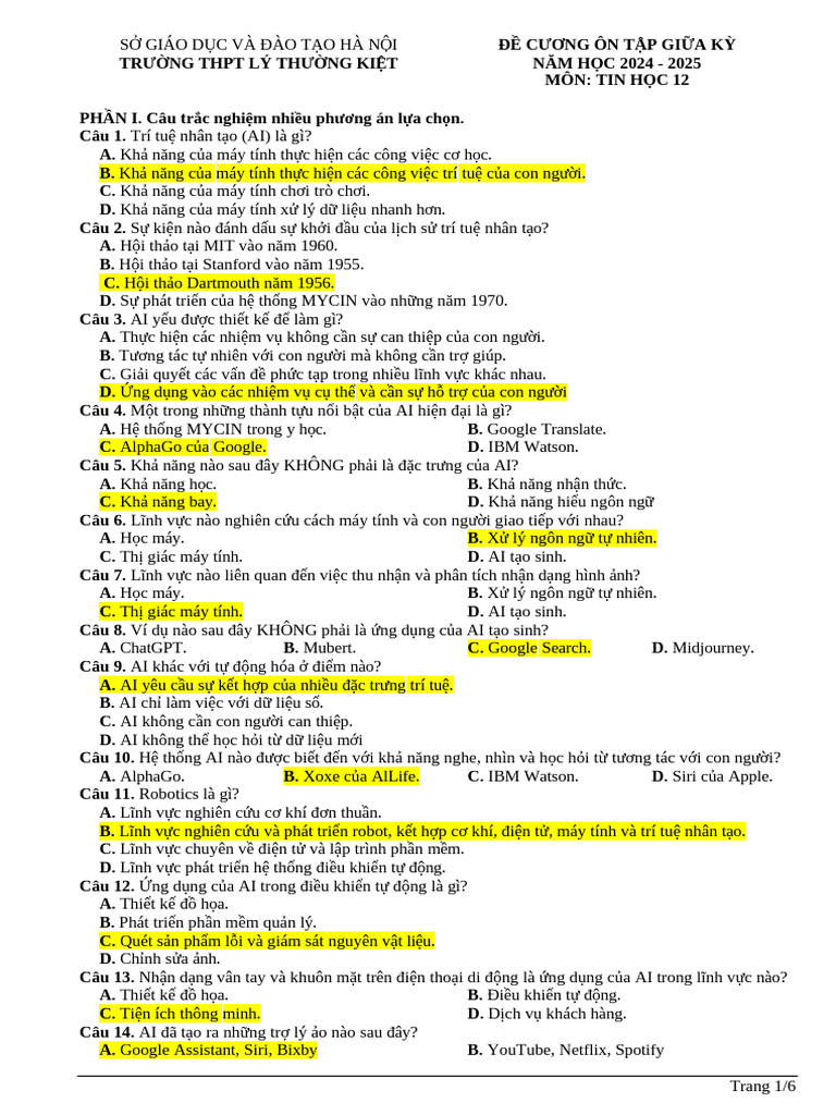 Đề cương tin GKI 12 | PDF