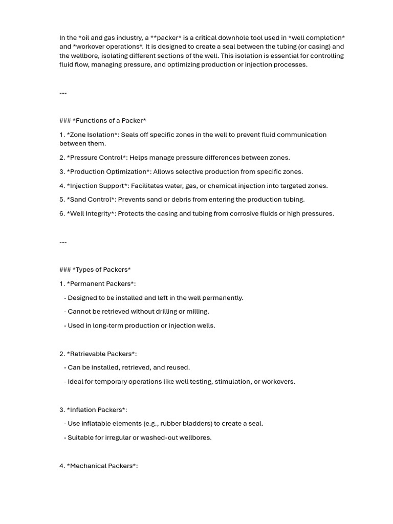 Functions and Types of Oil and Gas Packers | PDF | Mechanical Engineering