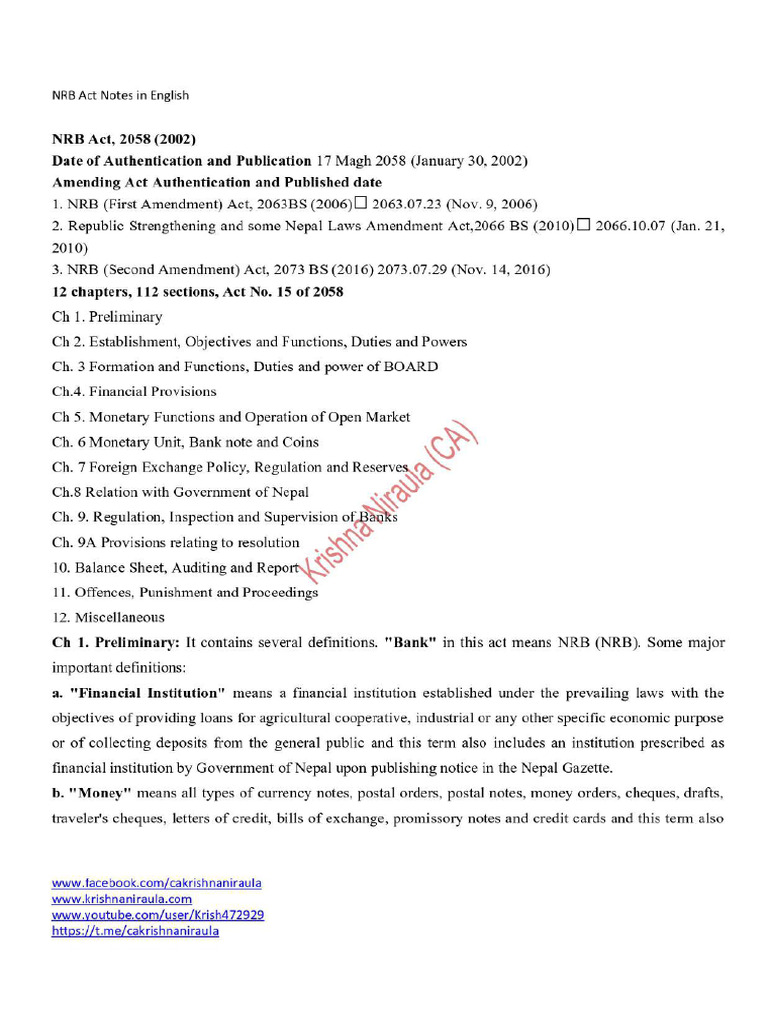 NRB Act English Notes KN - Page-0001 | PDF