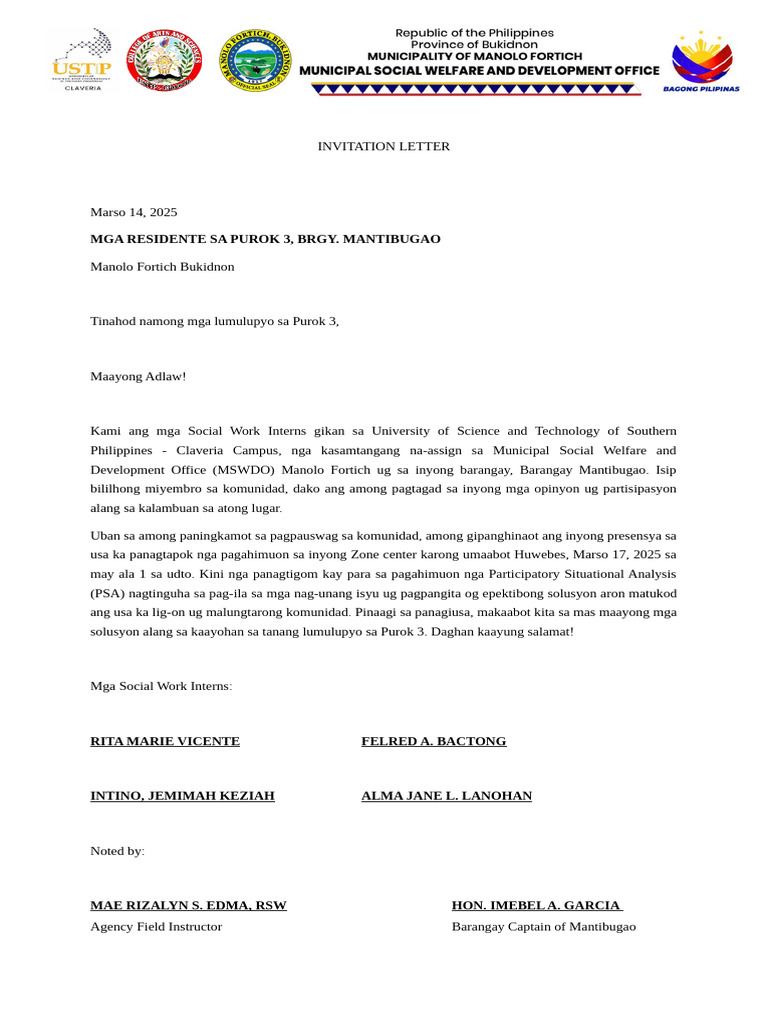 INVITATION LETTER (PSA) | PDF