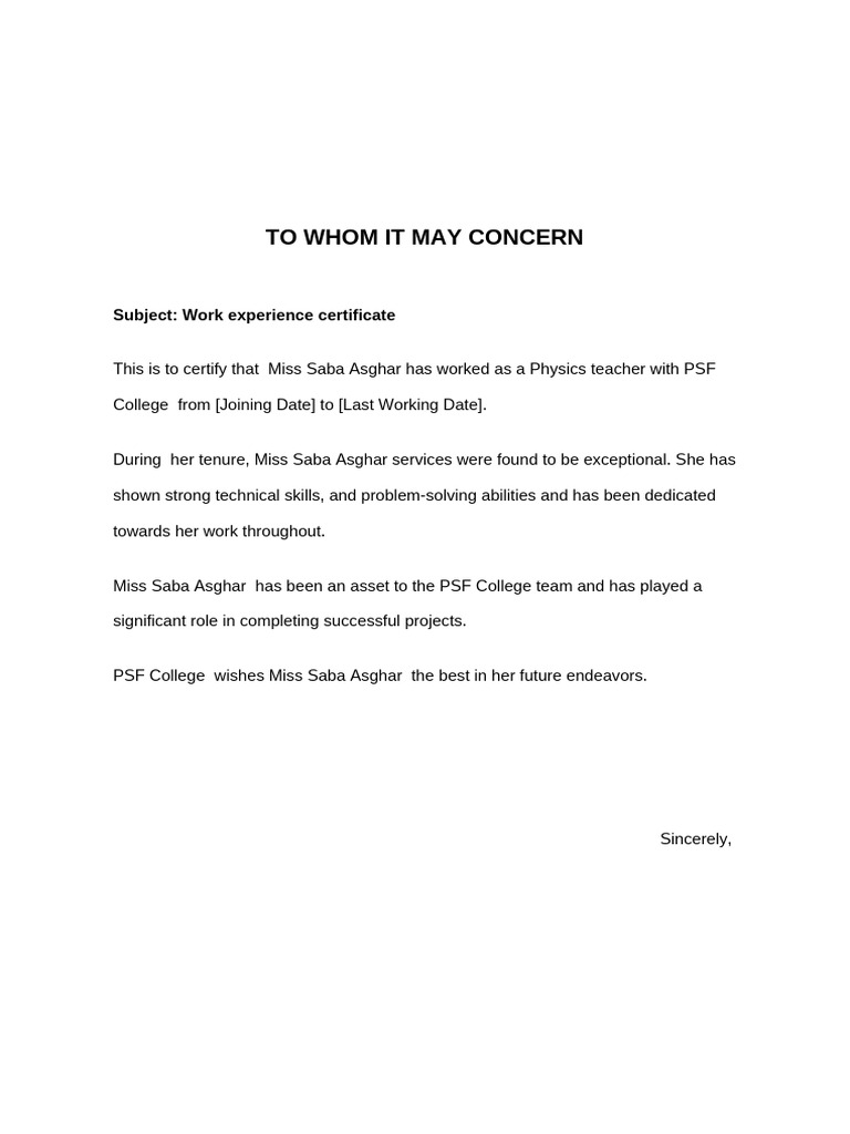 Experience Letter | PDF