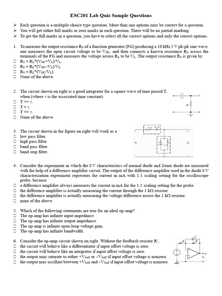 ESC201 Lab Quiz: Sample Questions | PDF | Computer Engineering ...