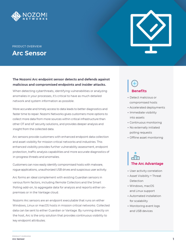 Nozomi Networks Arc Endpoint Sensor | PDF | Malware | Internet Of Things