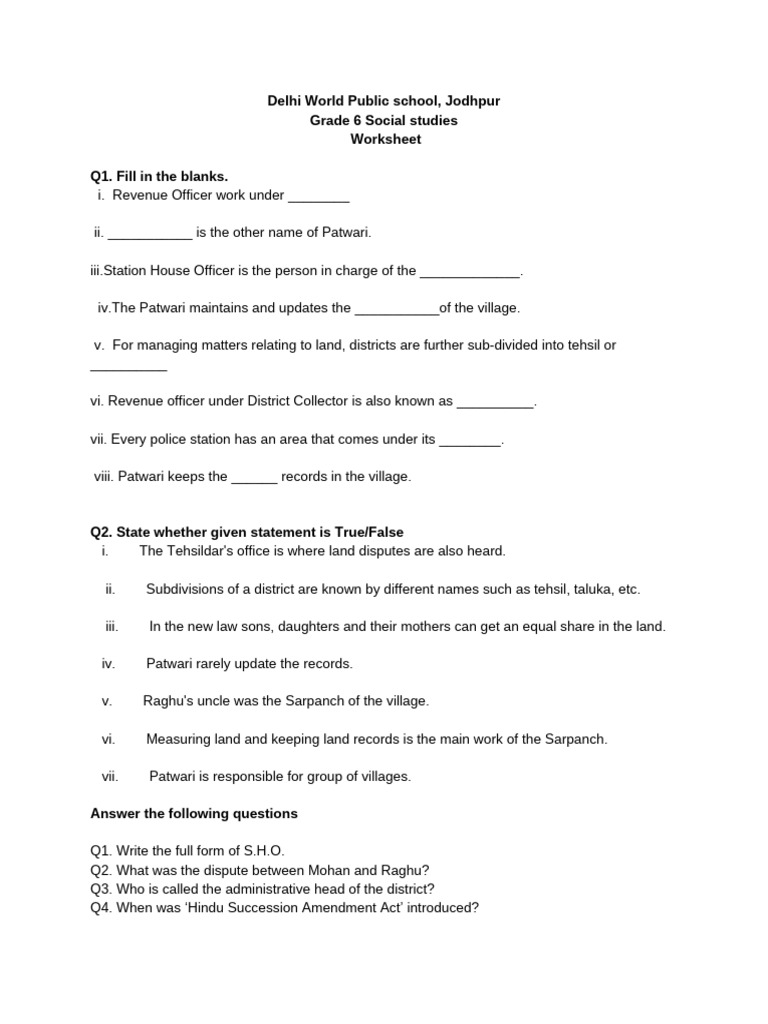 Grade6 Worksheet | PDF