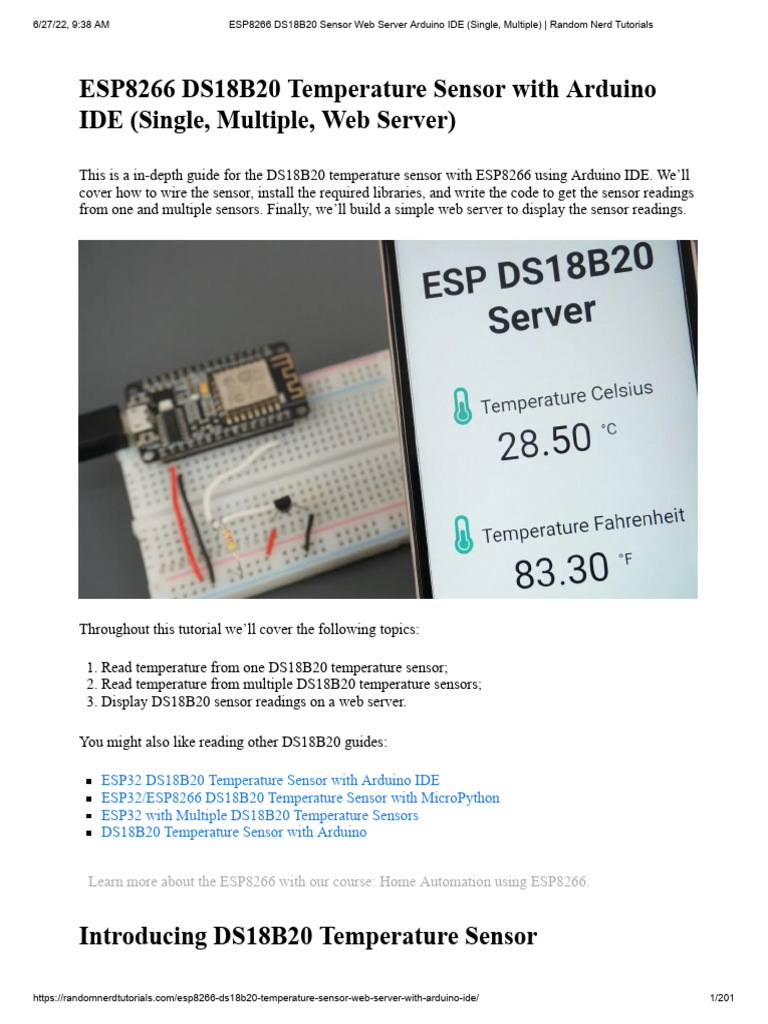 ESP8266 DS18B20 Sensor Web Server Arduino IDE | PDF | World Wide Web | Internet & Web
