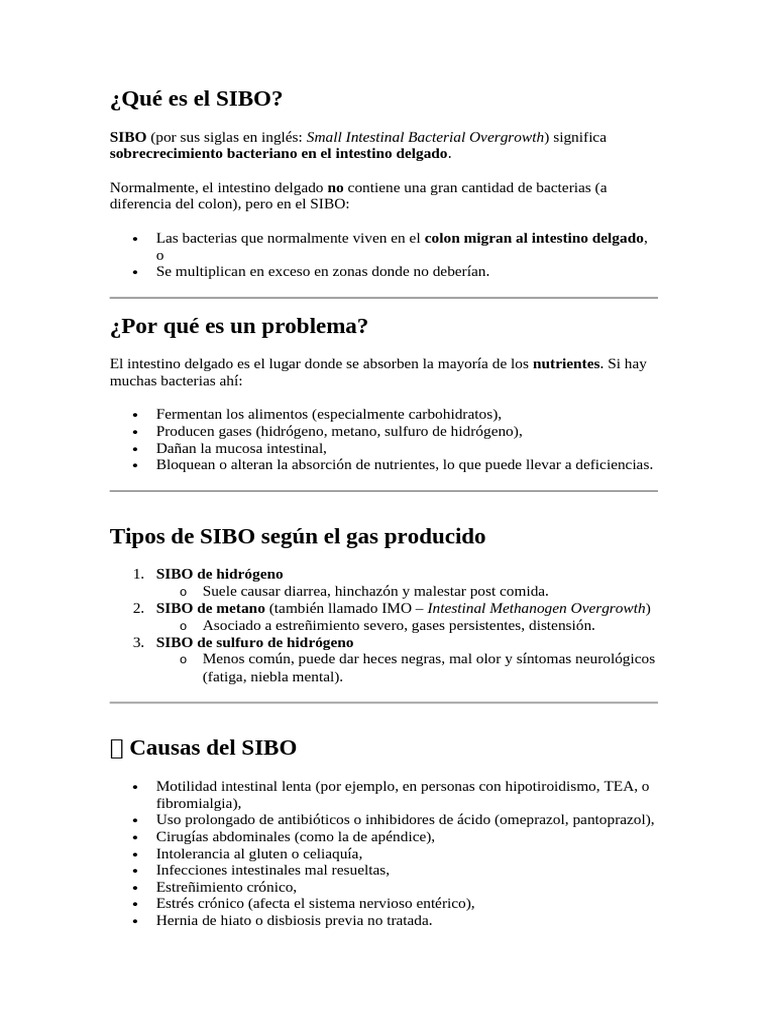 Síntomas y Tratamiento del SIBO | PDF | Tracto gastrointestinal | Diarrea