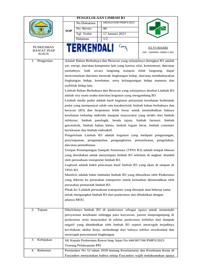 Sop Pengelolaan Limbah | PDF