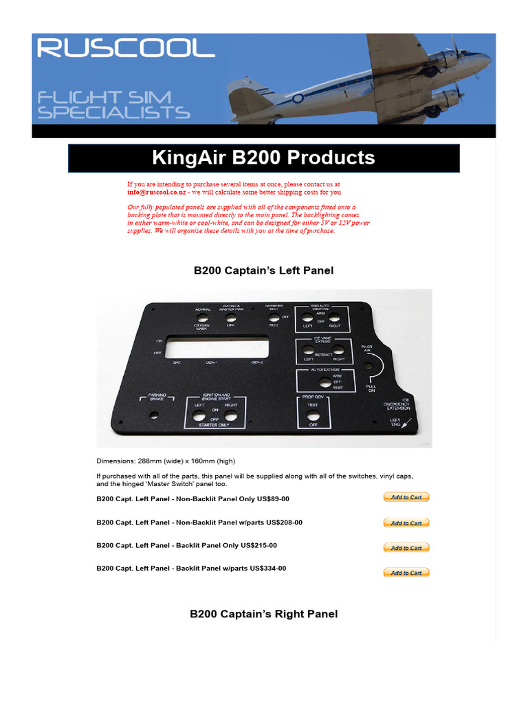 King Air B200 Panel Pricing & Details | PDF | Backlight | Manufactured ...