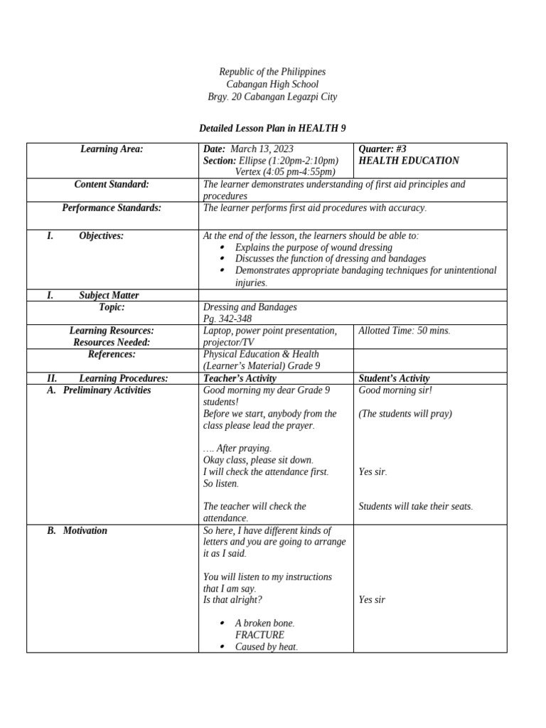 Health 3 Dressing & Bandages | PDF | Wound | Learning
