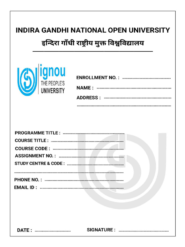 IGNOU Assignment Front Page PDF 2 | PDF