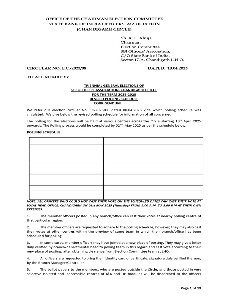 Election Circular - 08-18-04-2025 - Revised - Polling Schedule | PDF ...