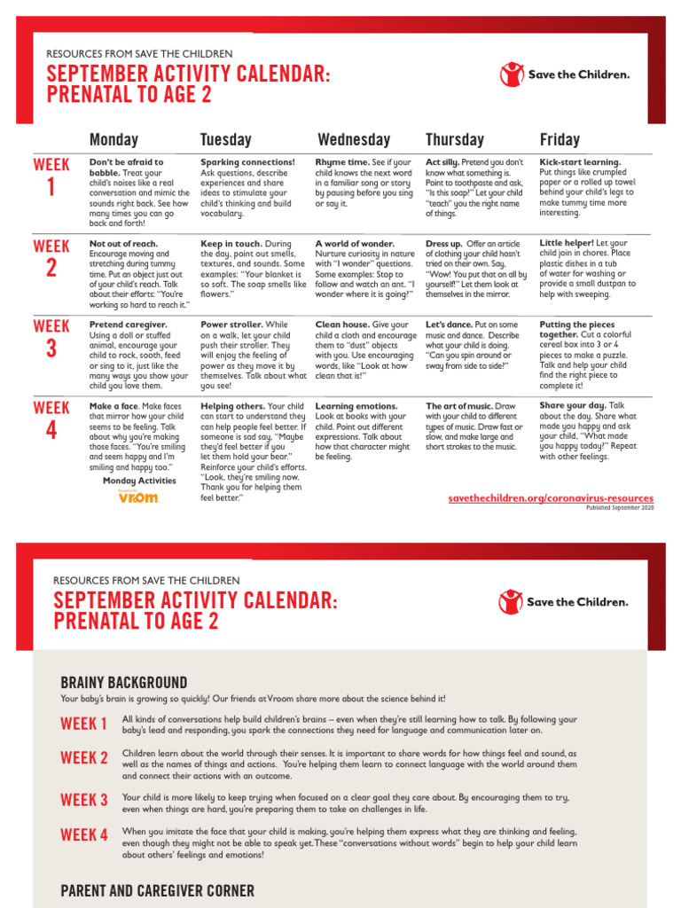 September Monthly Early Learning Activities Prenatal 2 | PDF ...