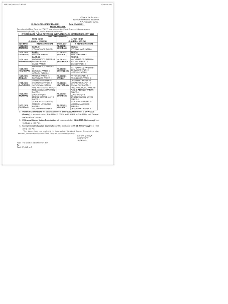 AP Inter Advanced Supplementary Exam Time Table 2025 Released - Download Schedule Now! - Sakshi ...