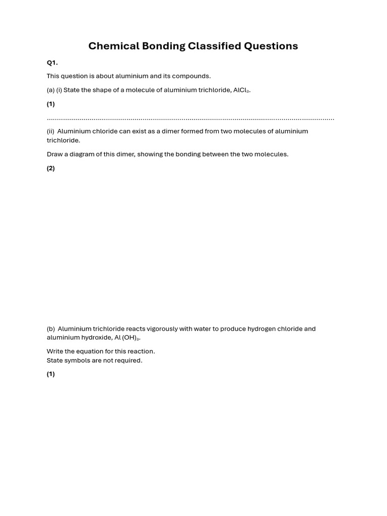 Chemical Bonding Classified Questions | PDF | Chlorine | Aluminium