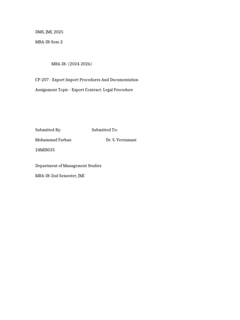 Export_Contract_Legal_Procedure_Assignment_Farhan | PDF | Letter Of Credit | Business