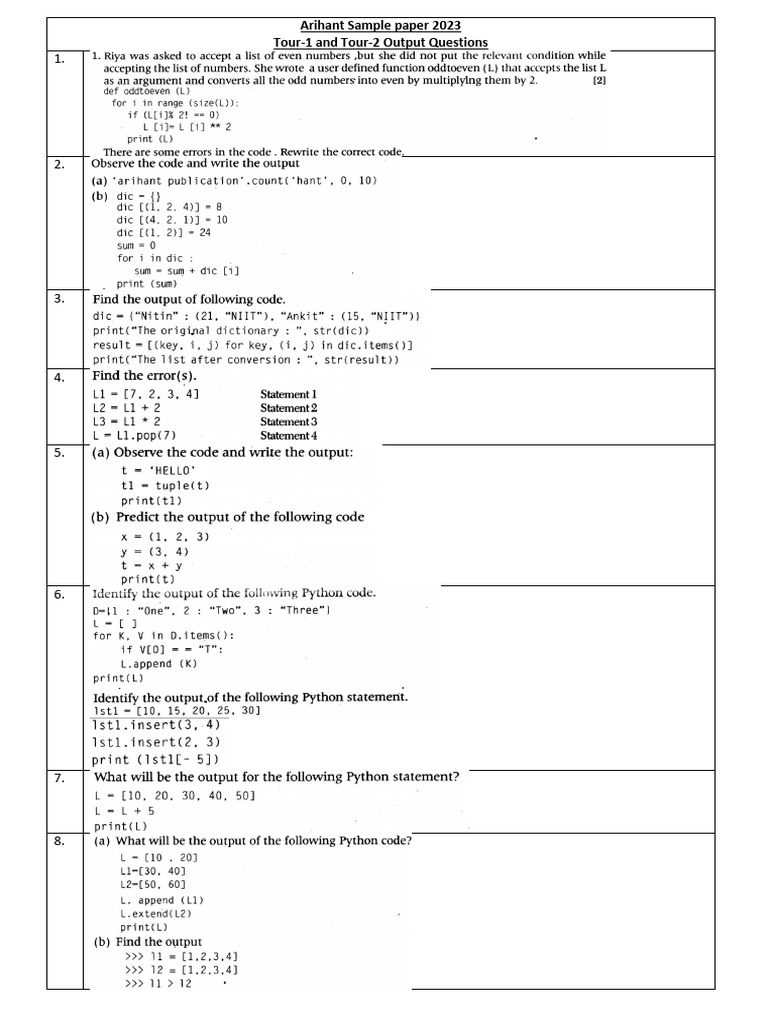Arihant & Oswaal Sample Papers 2024 | PDF