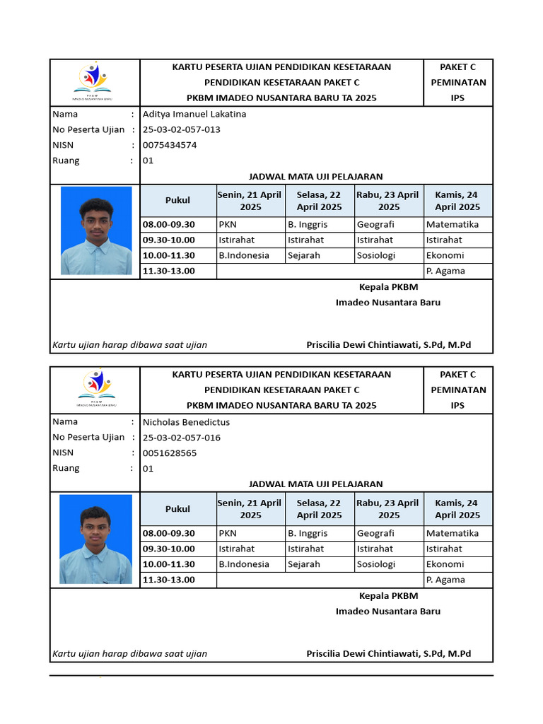 KARTU UJIAN UPK - PAKET C | PDF