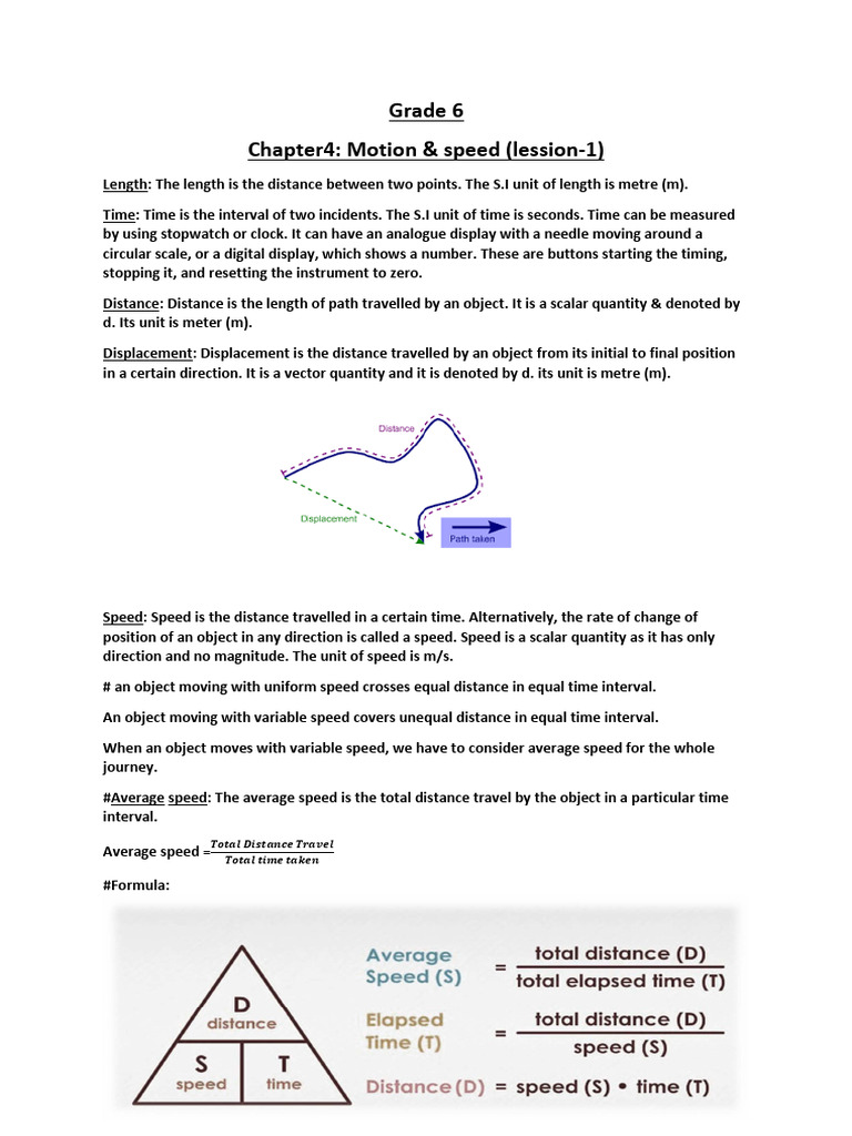 Grade 6 Physics Chapter4 Lession1 | PDF | Speed | Distance