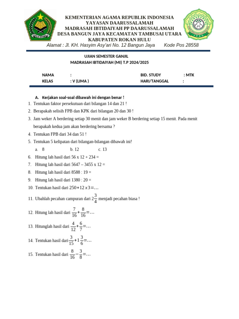 Soal MTK Buk Ana | PDF