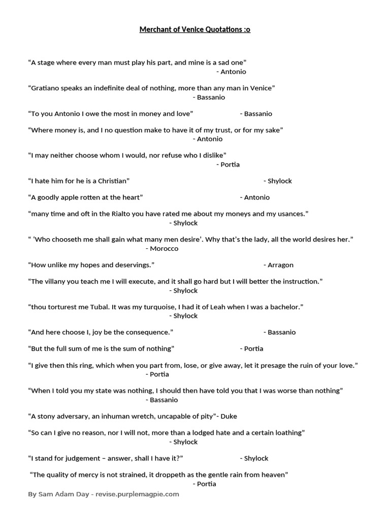 Merchant of Venice Quotations | PDF | The Merchant Of Venice