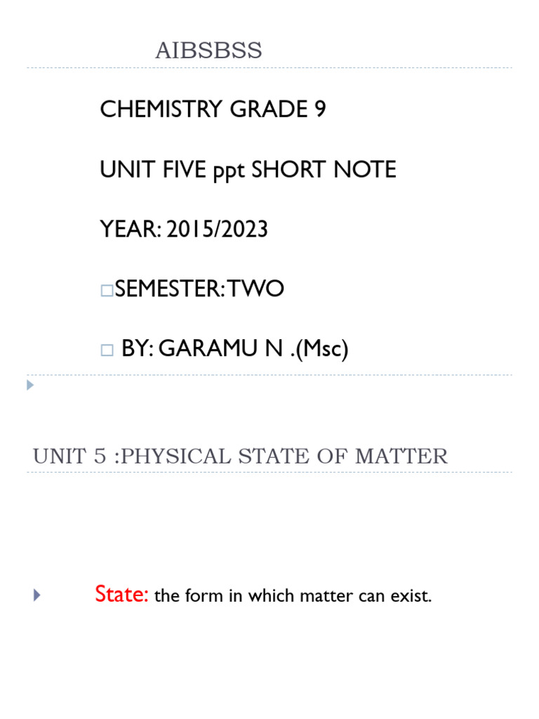 Chemistry Unit 5 PPT g9-1-1 | PDF | Gases | Evaporation