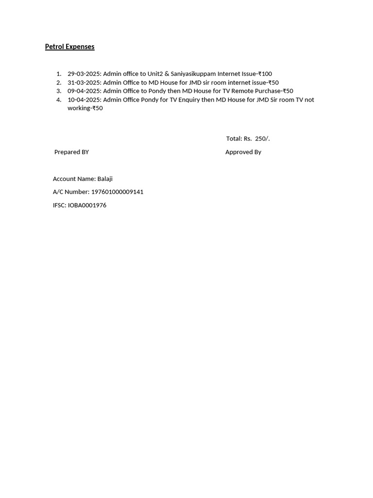Petrol Expenses | PDF