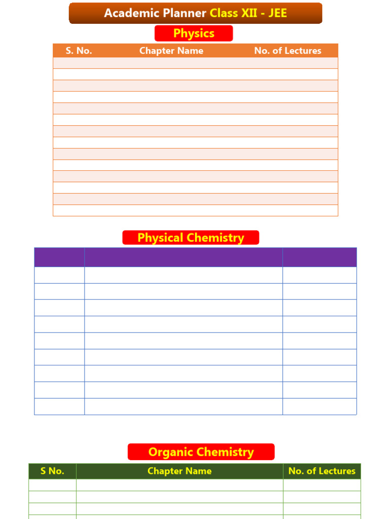 Academic Planner Class XII - JEE | PDF | Chemistry | Integral