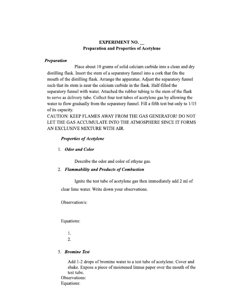 Preparation and Properties of Acetylene | PDF
