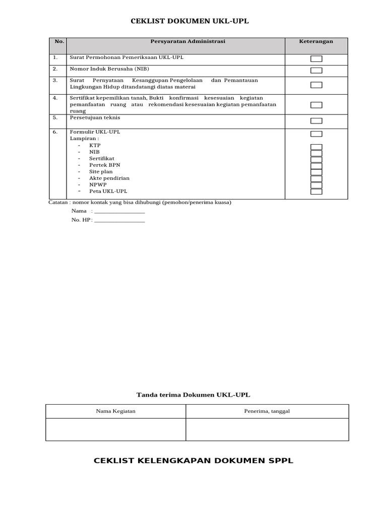 Ceklis Kelengkapan Dokumen Ukl-Upl | PDF