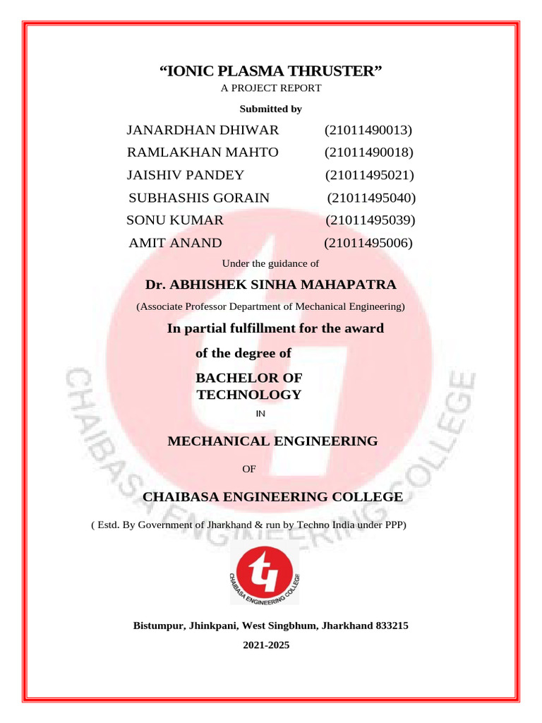 Ionic Plasma Turuster Report 1.5 | PDF | Spacecraft Propulsion | Satellite