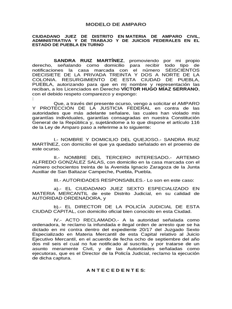 Solicitud de Amparo en Puebla | PDF | Derecho Constitucional | Juez