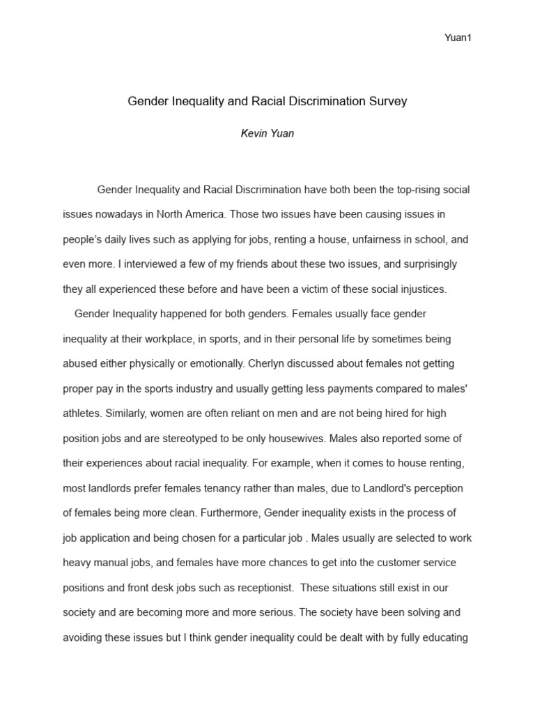 Gender Inequality and Racial Discrimination Survey | PDF | Gender ...