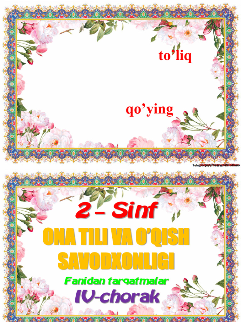2 Sinf 4 Chorak ONA TILI O'QISH TARQATMASI | PDF