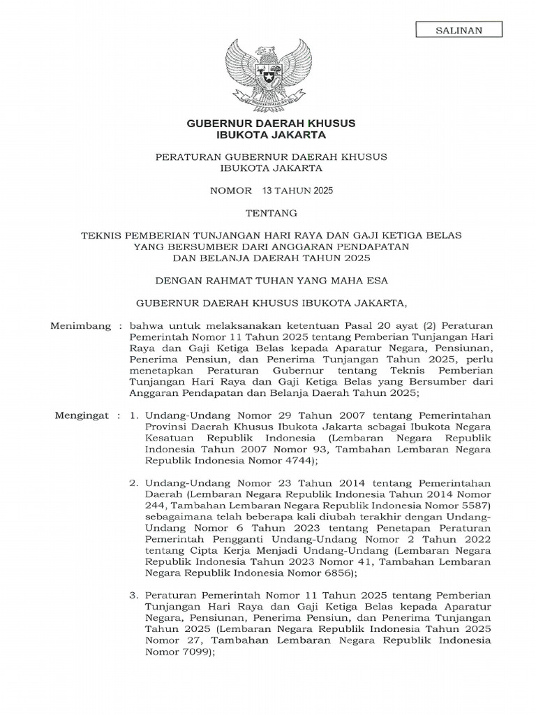 Pergub No.13 Tahun 2025 | PDF