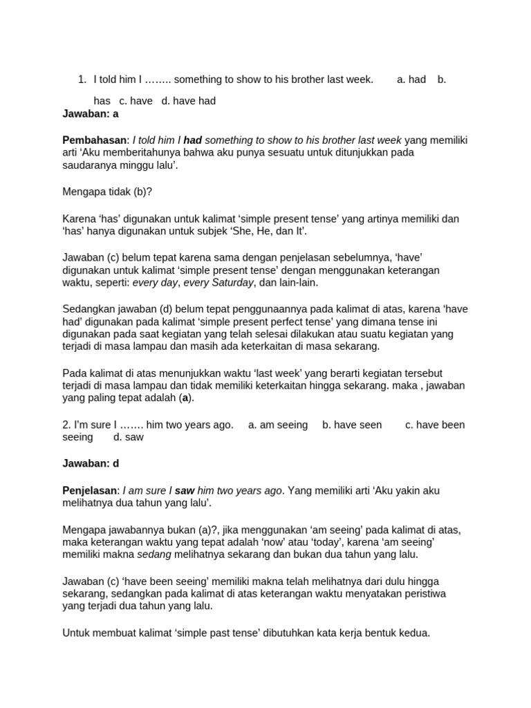 Kumpulan Soal Simple Past Dan Present Perfect | PDF