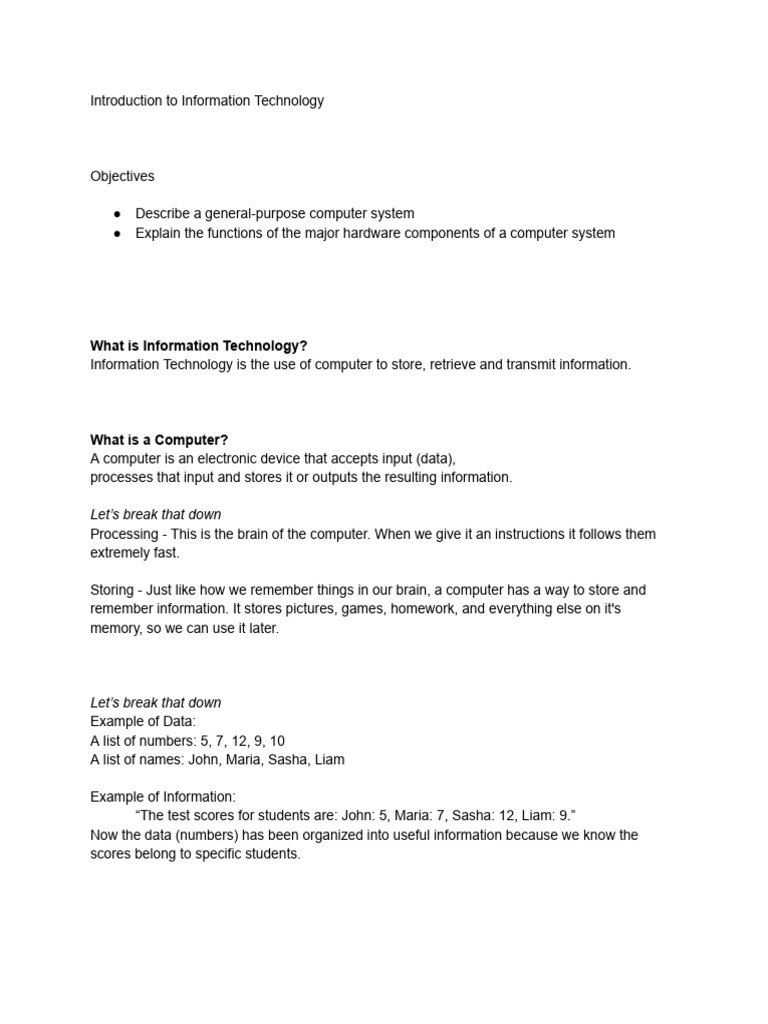 Introduction To Information Technology | PDF | Computer Data Storage | Central Processing Unit