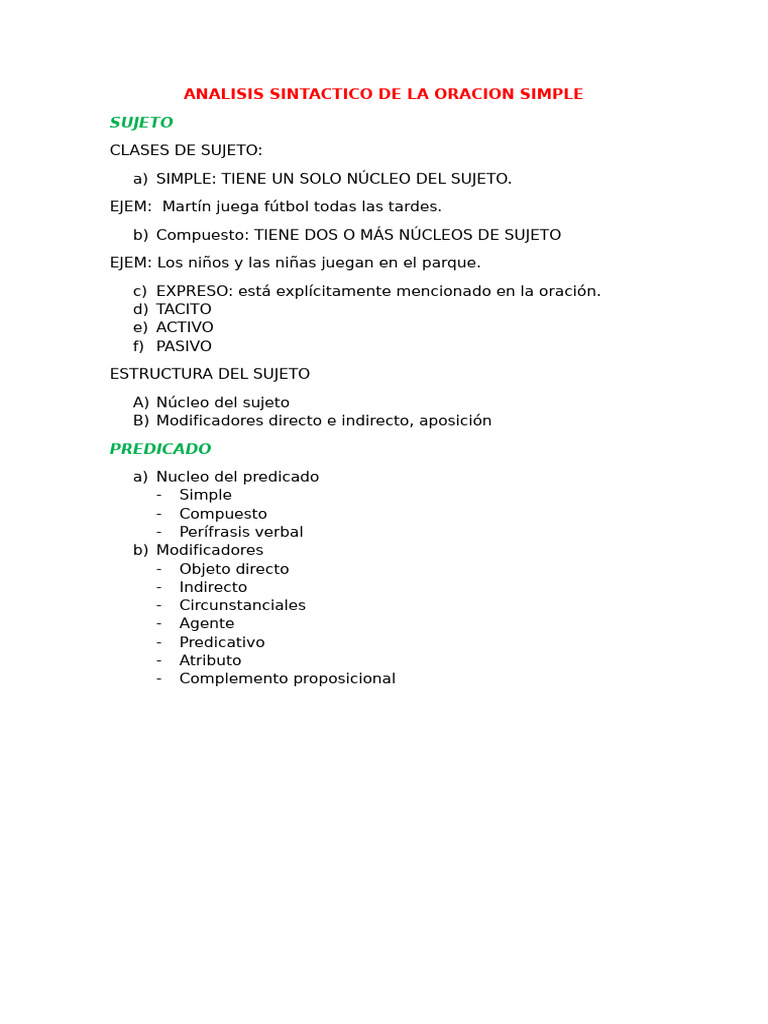 Analisis Sintactico de La Oracion Simple | PDF