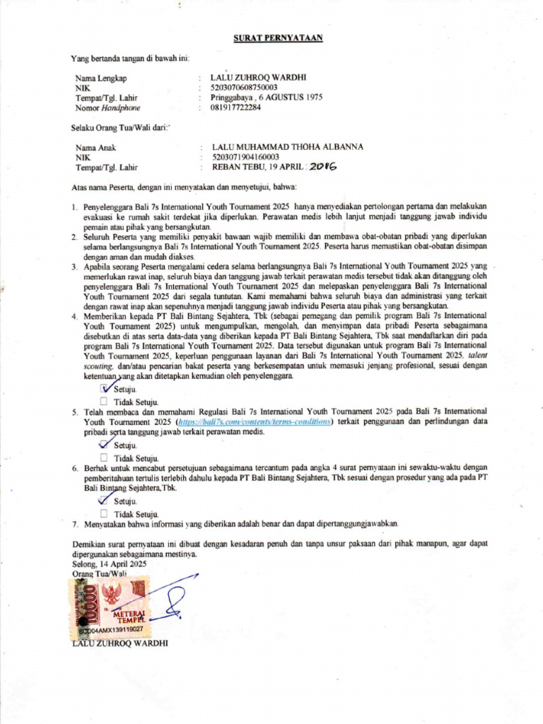Surat Pernyaaan Thoha | PDF