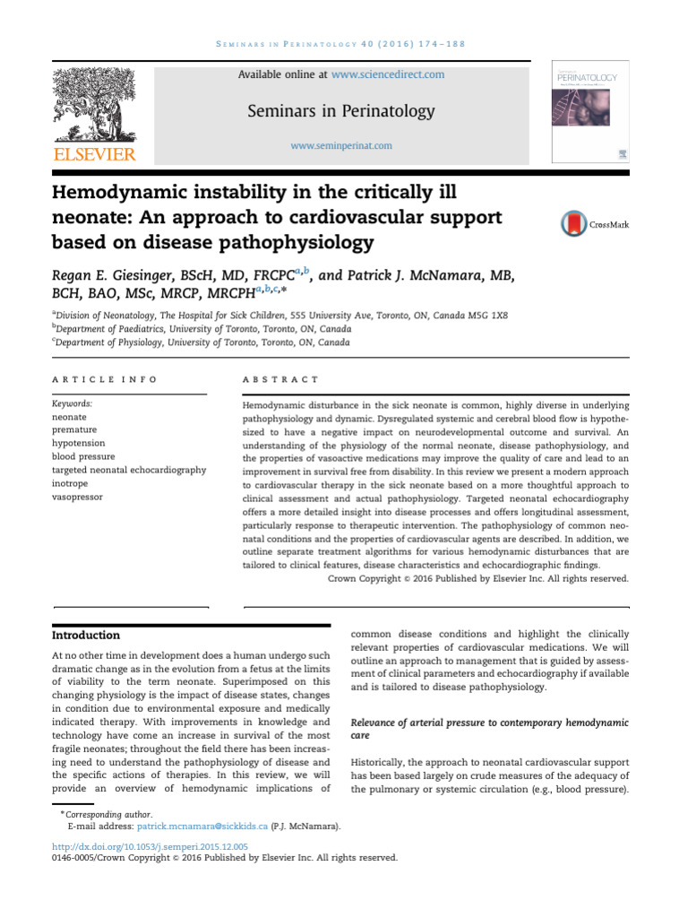 Hemodynamic Instability in The Critically Ill Neonate | PDF | Blood ...