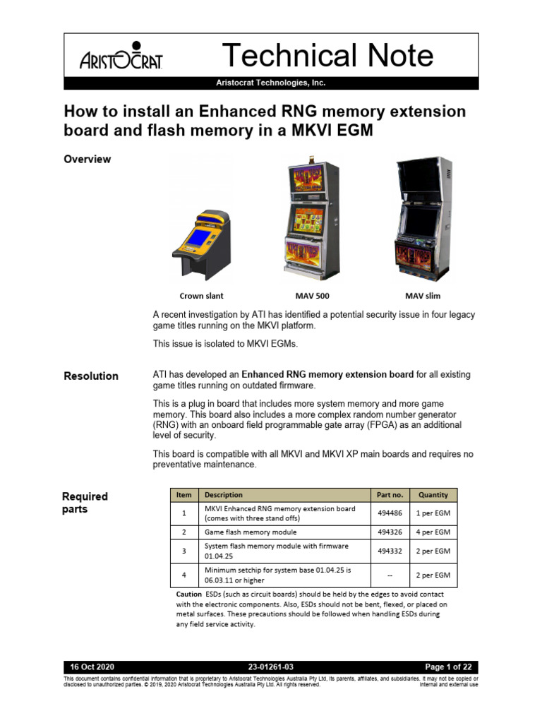 Aristocrat Mav500 Firmware Update Procedure | PDF | Electrostatic Discharge